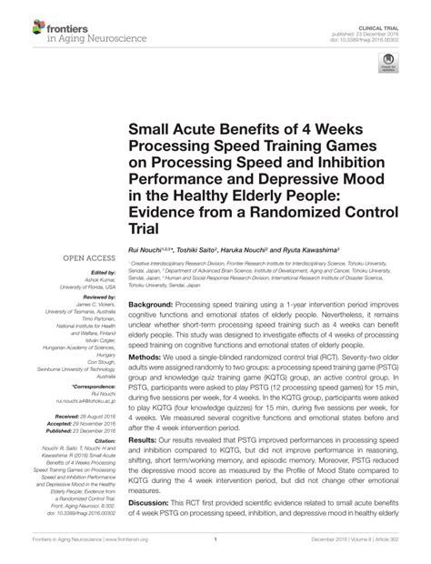 Pdf Small Acute Benefits Of 4 Weeks Processing Speed Training Games