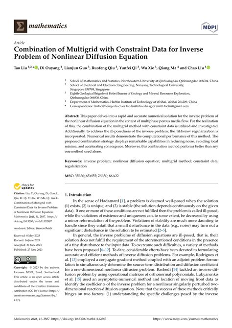 Pdf Combination Of Multigrid With Constraint Data For Inverse Problem