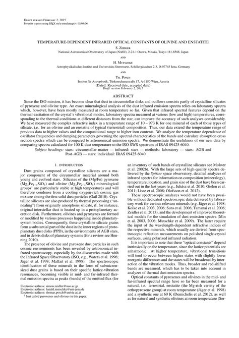 Pdf Temperature Dependent Infrared Optical Constants Of Olivine And