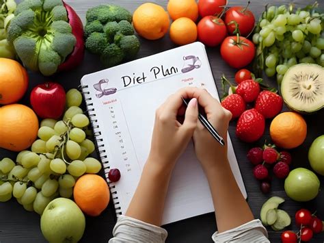 A Notebook With A Diet Plan Written On It Surrounded By Fruits And