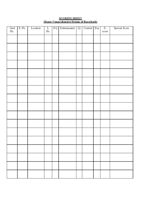 Rorschach Response Sheet Exner Comprehensive System Analysis Studocu