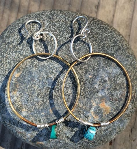 Bronze And Sterling Silver Hoops With A Dash Of Turquoise Sterling