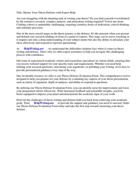 Thesis Defense Evaluation Form Pdf Thesis Evaluation