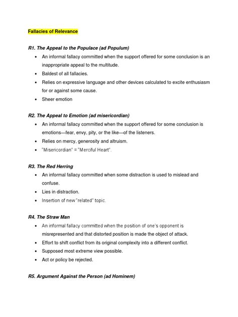 Fallacies Of Relevance Pdf Fallacy Argument
