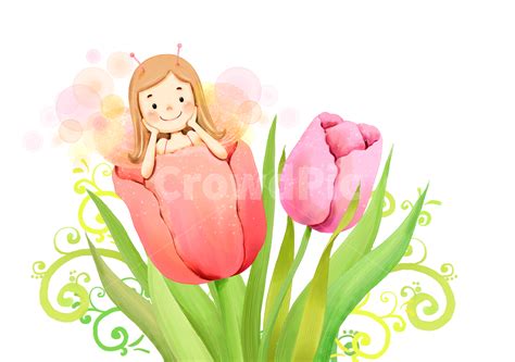 소녀 요정 튤립 꽃 동화 사진이미지일러스트캘리그라피 아름다운별작가