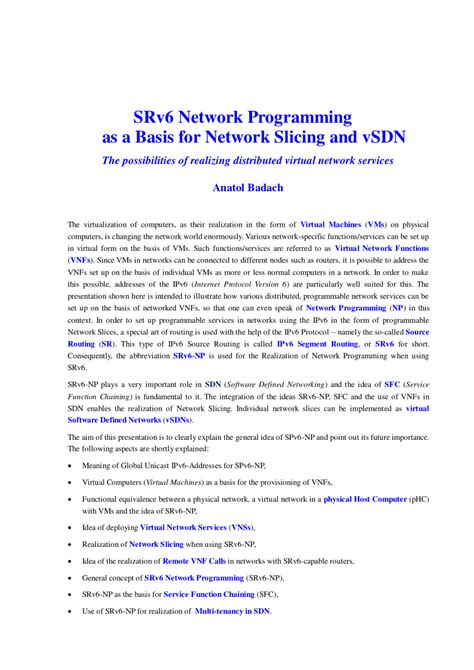Pdf Srv6 Network Programming As A Basis For Network Slicing And Vsdn