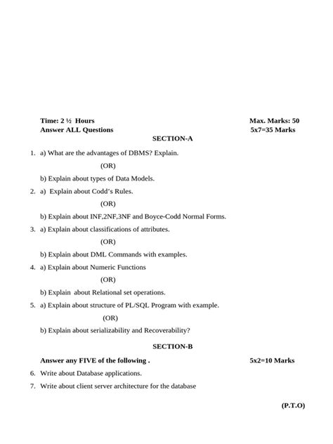 Bcom Dbms Model Paper Pdf