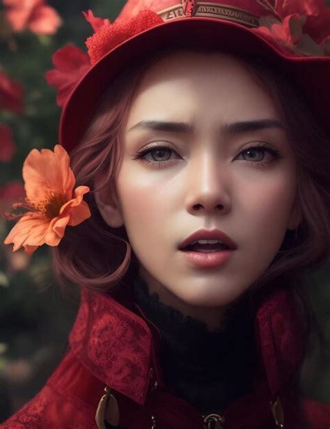 Premium AI Image Portrait Of A Beautiful Girl Using A Red Hat