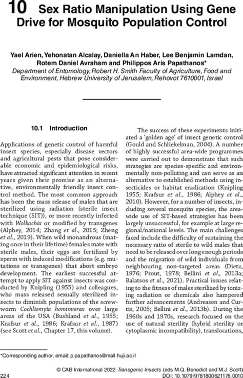 Sex Ratio Manipulation Using Gene Drive For Mosquito Population Control Transgenic Insects