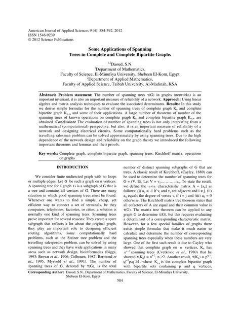 Pdf Some Applications Of Spanning Trees In Complete And Complete