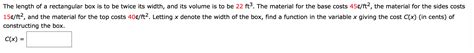 Solved The Length Of A Rectangular Box Is To Be Twice Its Chegg
