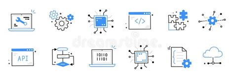 Software Code Icon Doodle Set Hand Drawn Line Sketch Software Coding