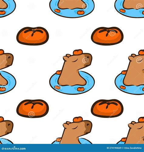 relaxing capybara with tangerines vector illustration capybara in