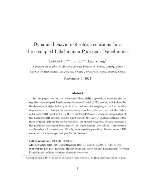 Pdf Dynamic Behaviors Of Soliton Solutions For A Three Coupled Lakshmanan Porsezian Daniel Model
