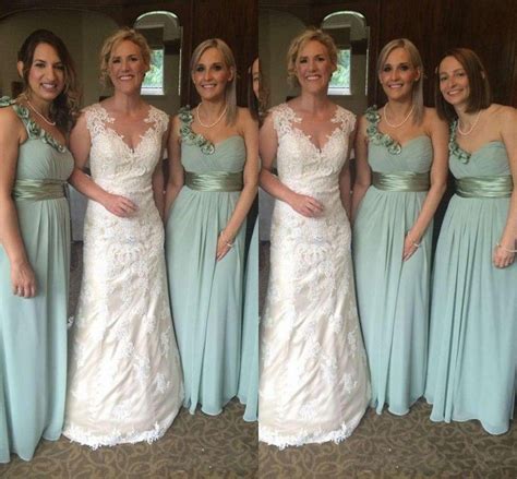 Sage One Shoulder Bridesmaid Dresses Chiffon Ruffles Long Maid Of Honor Gowns For Wedding Cheap