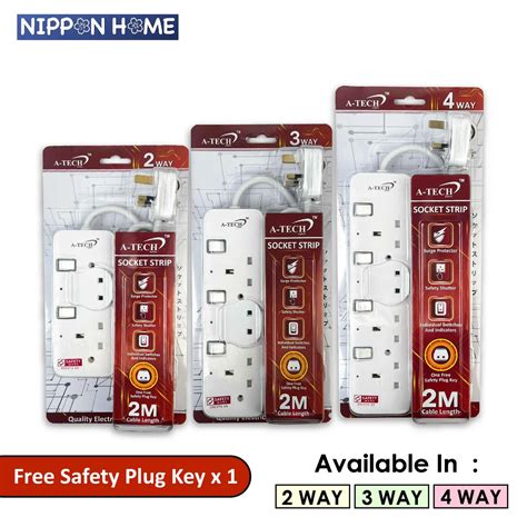 [electrical] A Tech 2 Metre Cable Length Socket Strip With Surge Protector And Free 1 Safety Plug