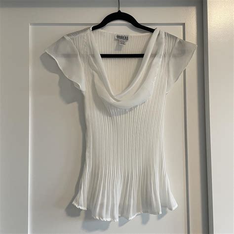 White Vintage Accordian Short Sleeve Cowl Scoop Neck Depop