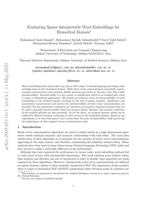 Evaluating Sparse Interpretable Word Embeddings For Biomedical Domain