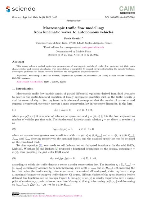pdf macroscopic traffic flow modelling from kinematic waves to