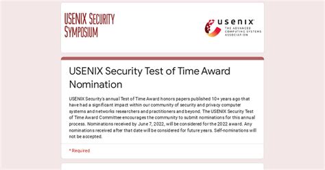 Usenix Association On Linkedin Usenix Security Test Of Time Award Nomination