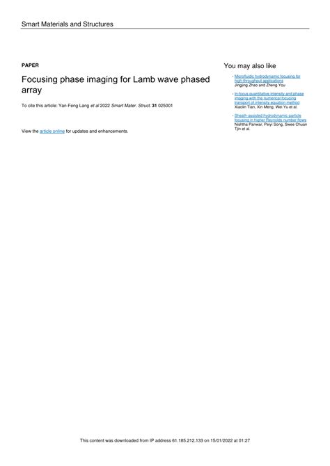 Pdf Focusing Phase Imaging For Lamb Wave Phased Array