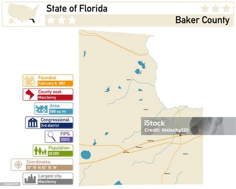 Detailed Infographic And Map Of Baker County In Florida Usa Stock
