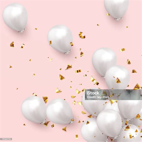 헬륨 풍선 축제 배경입니다 생일 포스터 배너 해피 기념일을 축하합니다 사실적인 장식 디자인 요소 벡터 3d 개체 발롱 흰색 3