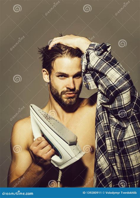 Shirtless Man With Iron Stock Image Image Of Naked 139280911