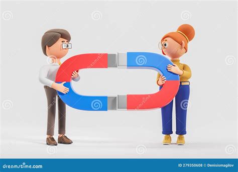 Cartoon Man And Woman Holding Big Magnets Royalty Free Stock Image