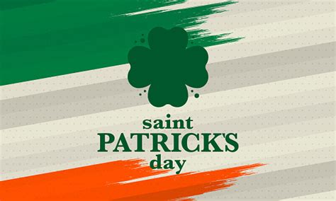 해피 세인트 패트릭의 날 전통적인 아일랜드 휴일입니다 3월 17일 연례 기념 클로버와 토끼풀 잎 녹색과 오렌지 파티 디자인 아일랜드 색상입니다 포스터 카드 배너 및 배경