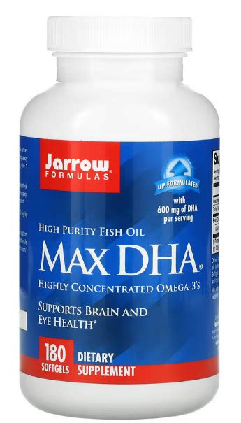 Max DHA (Высококонцентрированная Омега-3) 180 мягких капсул (Jarrow ...