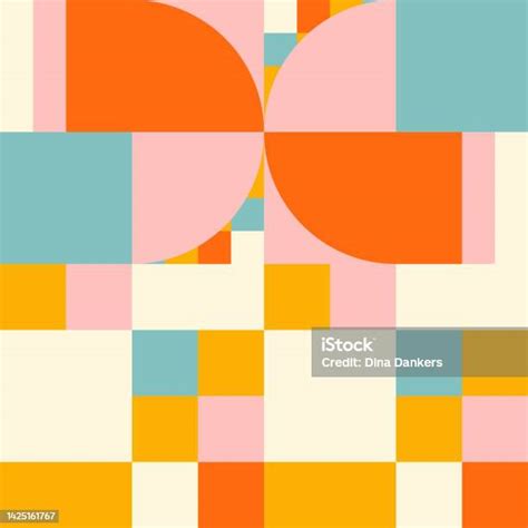 간단한 기하학적 이음새가 없는 패턴 파스텔 색상의 원 세미 서클 사각형 사각형 줄무늬 모양이있는 현대적인 추상 배경 곡선에 대한