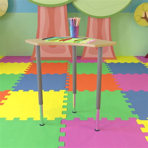 Bizchair Triangular Natural Collaborative Student Desk Adjustable From