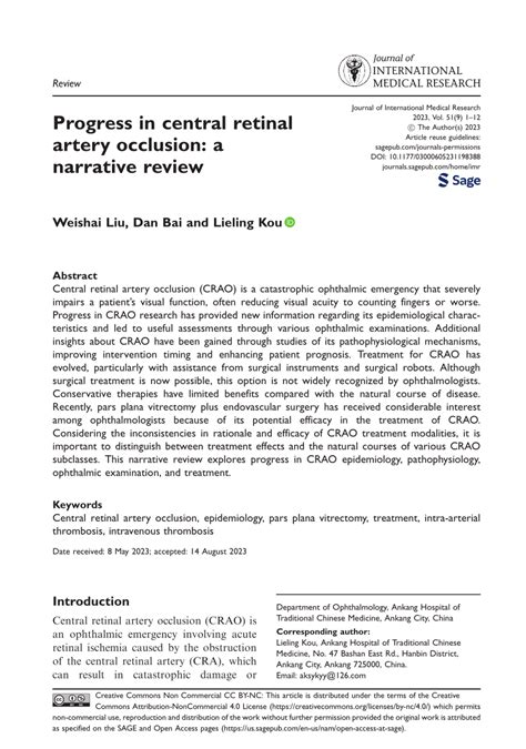 Pdf Progress In Central Retinal Artery Occlusion A Narrative Review
