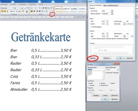 word set tab stops for document lasrack
