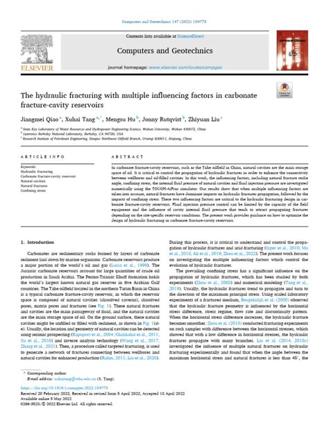 01 The Hydraulic Fracturing With Multiple Influencing Factors In Carbonate Fracture Cavity