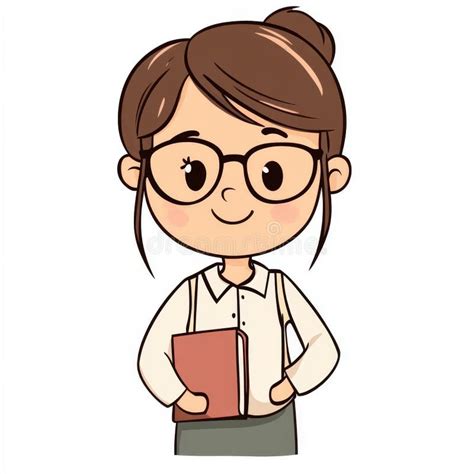 Charming Cartoon School Teacher Holding A Book In A Doodle Style