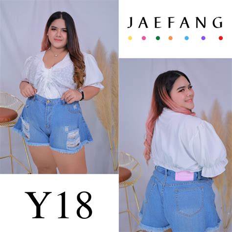 กางเกงยีนส์ขาสั้นคนอ้วน ขาบาน กางเกงยีนส์สาวไซส์อวบอ้วน Y18 Shopee Thailand