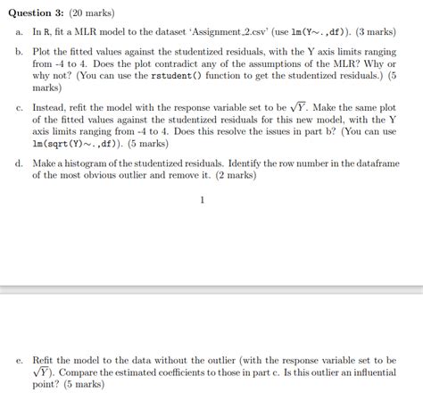 solved question 3 20 ﻿marks a ﻿in r ﻿fit a mlr model to