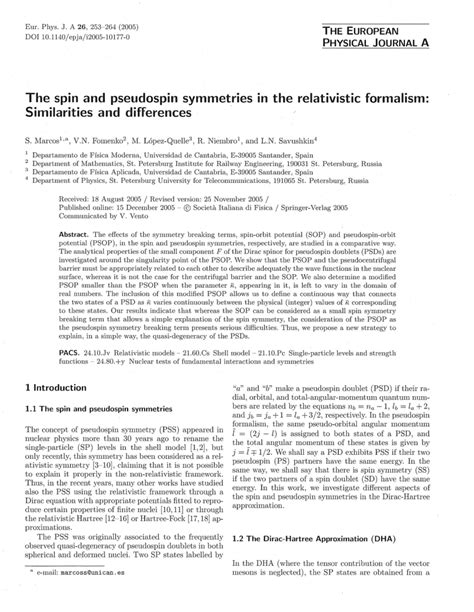 Pdf The Spin And Pseudospin Symmetries In The Relativistic Formalism Similarities And Differences