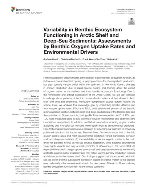Pdf Variability In Benthic Ecosystem Functioning In Arctic Shelf And