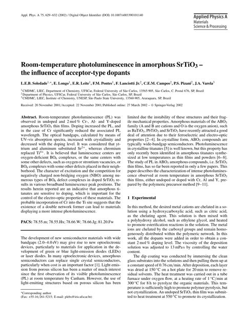 Pdf Room Temperature Photoluminescence In Amorphous Srtio3 The