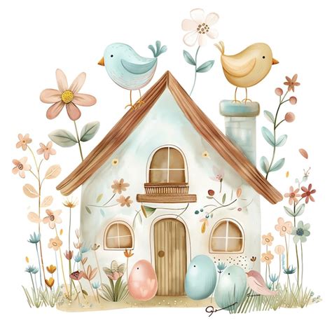 Premium Photo Cute Easter Easter House With Wildflowers In Vintage Style
