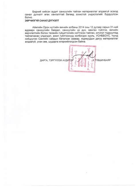 Санхүүгийн тайланд хийсэн аудитын дүгнэлт