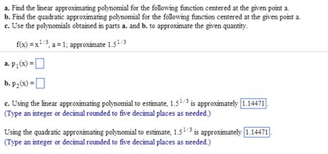 Solved Find The Linear Approximating Polynomial For The