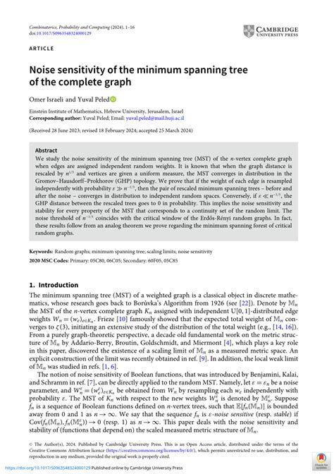 pdf noise sensitivity of the minimum spanning tree of the complete graph