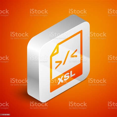 아이소메트릭 Xsl 파일 문서 아이콘입니다 오렌지 배경에 격리 Xsl 버튼 아이콘을 다운로드합니다 엑셀 파일 기호입니다 실버 스퀘어 버튼 벡터 일러스트레이션 등측투영법에
