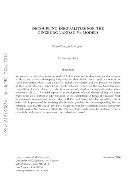 Pdf Decoupling Inequalities For The Ginzburg Landau ∇φ Models