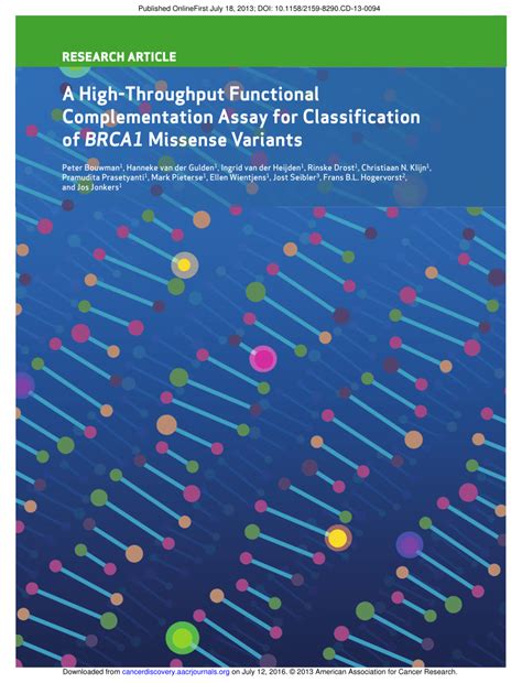 Pdf A High Throughput Functional Complementation Assay For Classification Of Brca1 Missense