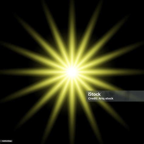 금빛으로 빛나는 별 현실적인 태양 광선 노란 태양 광선 광선 추상 빛나는 빛 효과 노란색 에너지가 깜박입니다 특수 렌즈 플레어 조명 효과 벡터 그림 0명에 대한 스톡 벡터